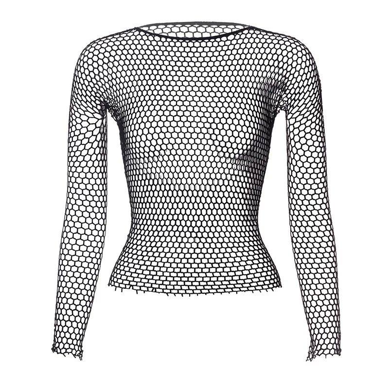 Long sleeved hollowed out mesh shirt women长袖镂空网眼衬衫女