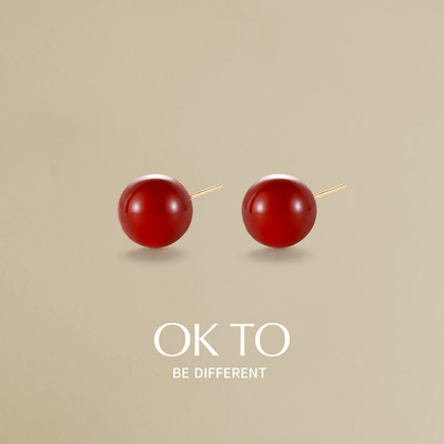 OKTO饰品【山归来 ANCORA系列】安哥拉红色玛瑙圆球耳钉小众设计