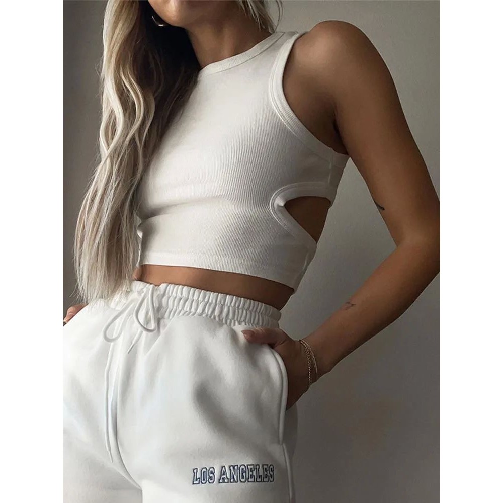 纯色修身镂空无袖背心女Solid color slim fit hollow sleeveless