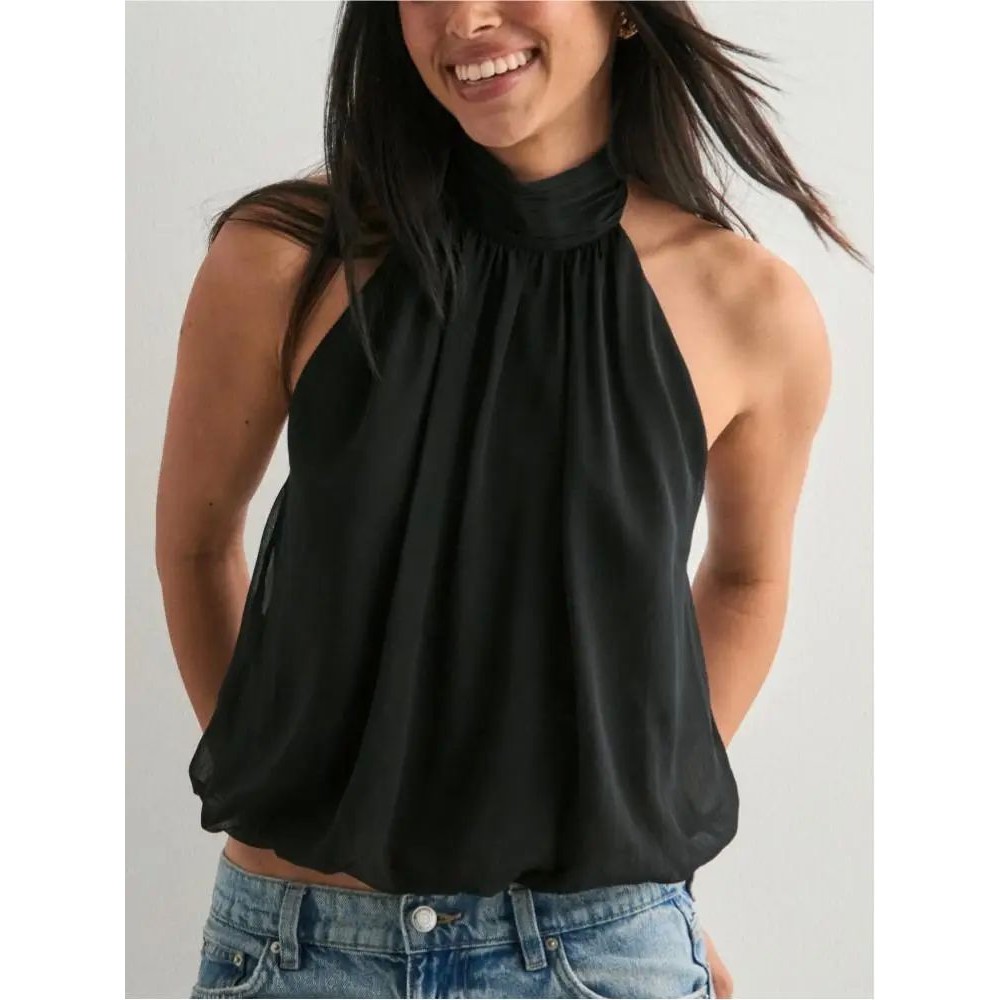 挂脖无袖修身露肩背心女 Hanging neck sleeveless slim fit vest