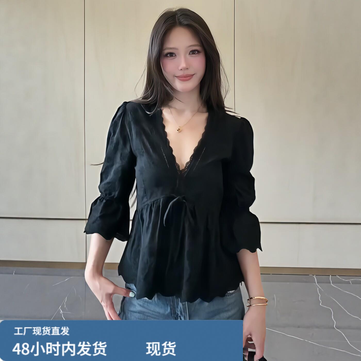 大尺码胖妹妹纯欲风V领蕾丝雪纺衫女夏季新款独特超好看漂亮上衣i