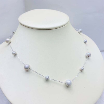 天然淡水养殖珍珠真多麻灰色满天星5-8mm强光细微暇S925银项a2759