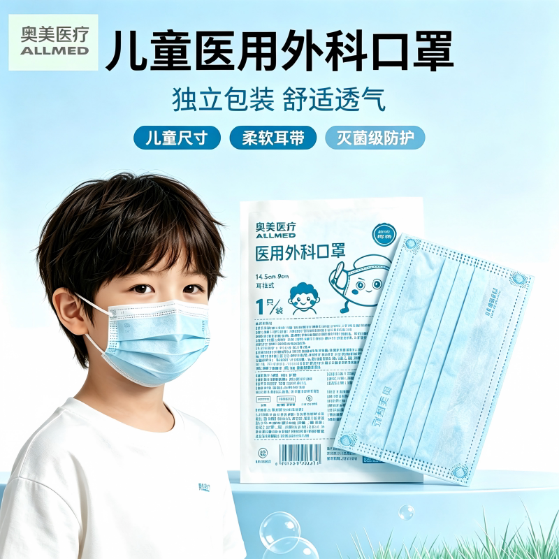 奥美医疗医用外科儿童口罩灭菌级一次性医用口罩学生小孩独立装