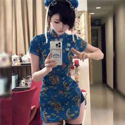 万圣节中华娘旗袍新中式改良日系甜美小个子cos服中华小厨娘lolit