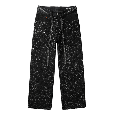 PUR jeans牛仔裤男宽松直筒裤欧美式高街水洗烫钻潮牌阔腿裤