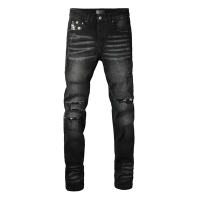 AMR Skinny Ripped Jeans 牛仔裤男美式高街补丁破洞堆积感小脚裤