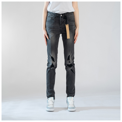 KUS jeans牛仔裤男修身显瘦欧美式高街破洞补丁潮牌修身小脚裤