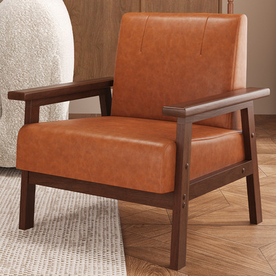 客厅单人沙发椅轻奢高级感阳台休闲椅子卧室懒人椅单椅实木阅读椅