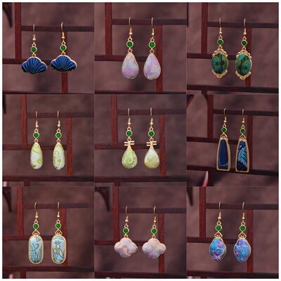 宋锦非遗宫廷彩宝流苏耳坠