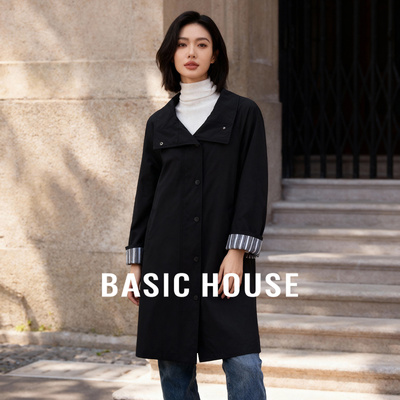 百家好黑色连帽羽绒风衣女中长款冬季2026新款羽绒服宽松休闲外套