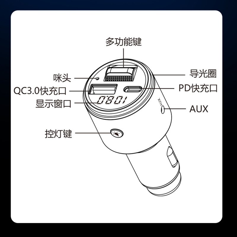BC88车载mp3蓝牙播放器汽车USB充电器金属材质PD30W快充fm发射器