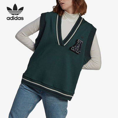 Adidas/阿迪达斯正品新款女子V领复古运动针织背心马甲IA8323