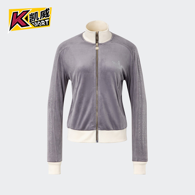 阿迪达斯女士立领天鹅绒烫钻外套