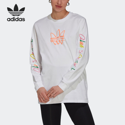 Adidas/阿迪达斯正品三叶草女士印花休闲针织长袖T恤HN6339