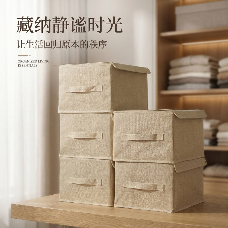 衣服收纳箱防尘带盖家用内衣裤收纳盒衣柜分层收纳神器布艺收纳筐