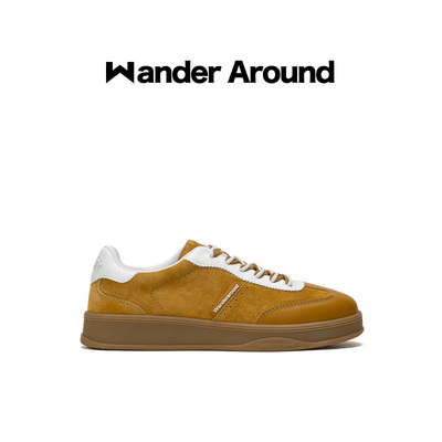 Wander around2025秋季新款中黄拼色厚底增高休闲鞋复古德训鞋女