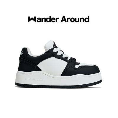 Wander around2026年春秋新款经典黑白拼色厚底增高休闲板鞋女