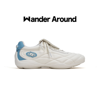 Wander around2026春秋新款白蓝拼色厚底增高足球鞋复古德训鞋女