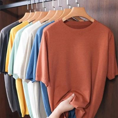 2025 Superfine Merino Wool T Shirt Men's Knitted O-neck Brea