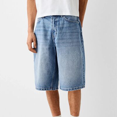 Baggy Jeans Shorts for Men Casual Loose Fit Wide Leg Denim J