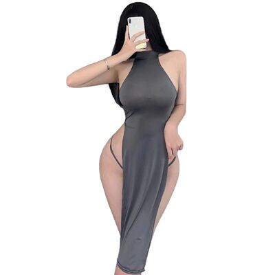 Women High Split Erotic Dress Sexy Cheongsam Halter Backless
