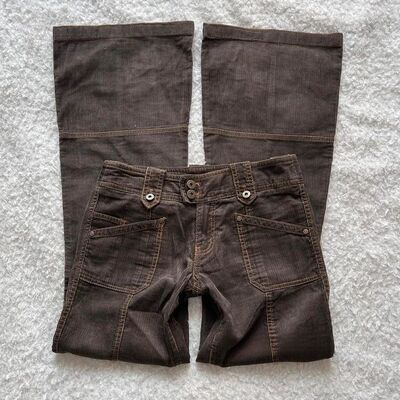 Y2K Brown Flared Jeans Womens Clothing Goth Retro Multi Pock