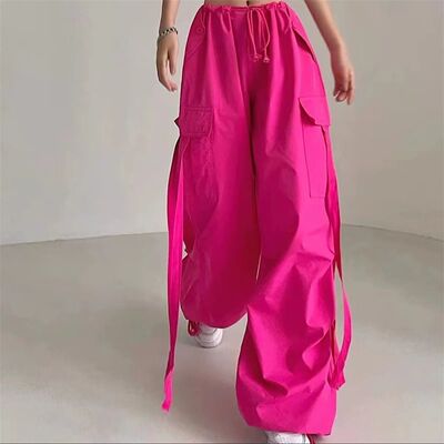 Red Cargo Pants Women Casual Joggers High Waist Loose Female