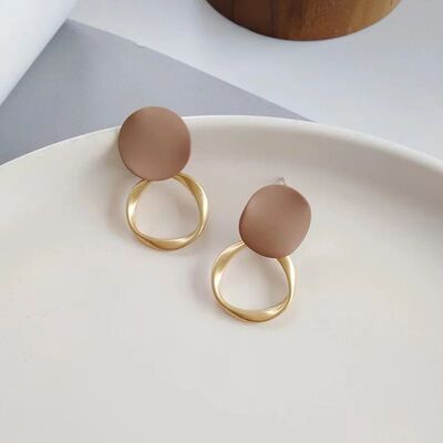 Brown Geometric Round Dangle Earings Vintage Matte Drop Earr
