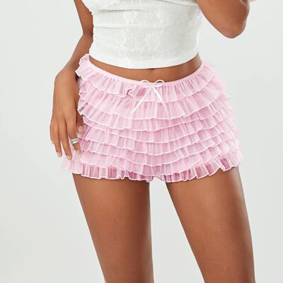 Women's Summer Ruffled Frilly Shorts Solid Color Multi-Layer
