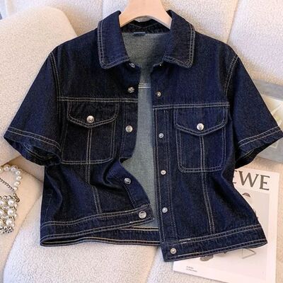 Women's Denim Jackets Streetwear Short Sleeve Summer Jean Ja