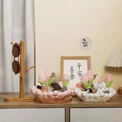 Nordic Creative Ceramic Tulip Flower Pot Shape Storage Tray