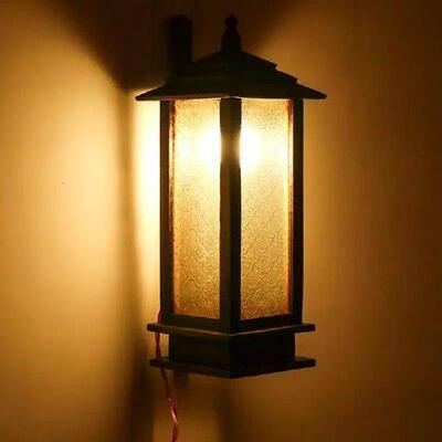 Thai solid wood retro wall lamp Southeast Asian style hotel