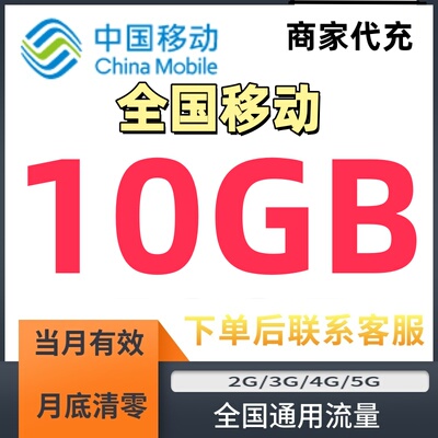 全国通用移动流量包10GB当月有效叠加包3G4G5G手机流量加油包充值