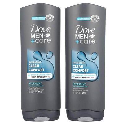 多芬,Men+Care, Clean Comfort, Body and Face Wash, 2 Pack, 18