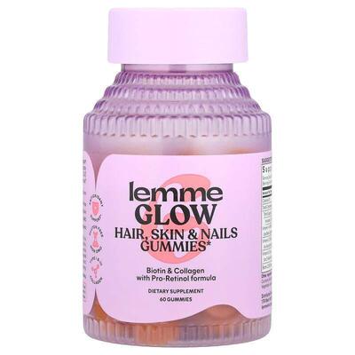 Lemme,Glow, Hair, Skin &amp; Nails Gummies, Peach, 60 Gu