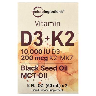 Micro Ingredients,Vitamin D3 + K2, 2 Dropper Bottles, 2 fl o