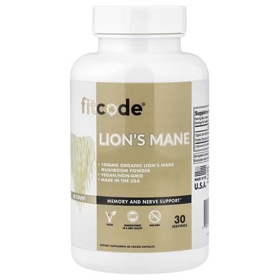 FITCODE,Lion's Mane, 500 mg, 60 Veggie Capsules