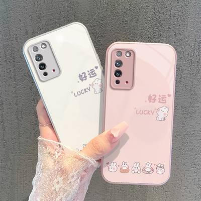 适用荣耀X10手机壳HONORX10保护套H0N0RX10华为HONOR新款10X1O简约硬玻璃全包防摔网红叉十专用男女好运兔子