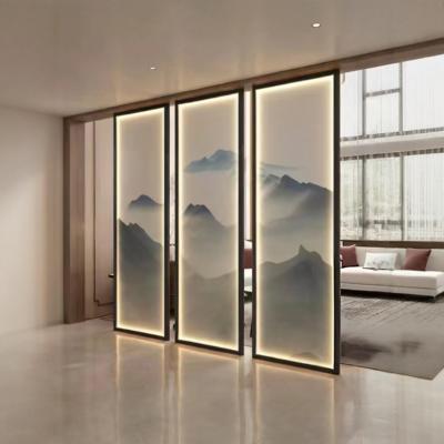 定制不锈钢艺术玻璃商业隔断铁艺屏风玄关现代简约新中式入户遮挡