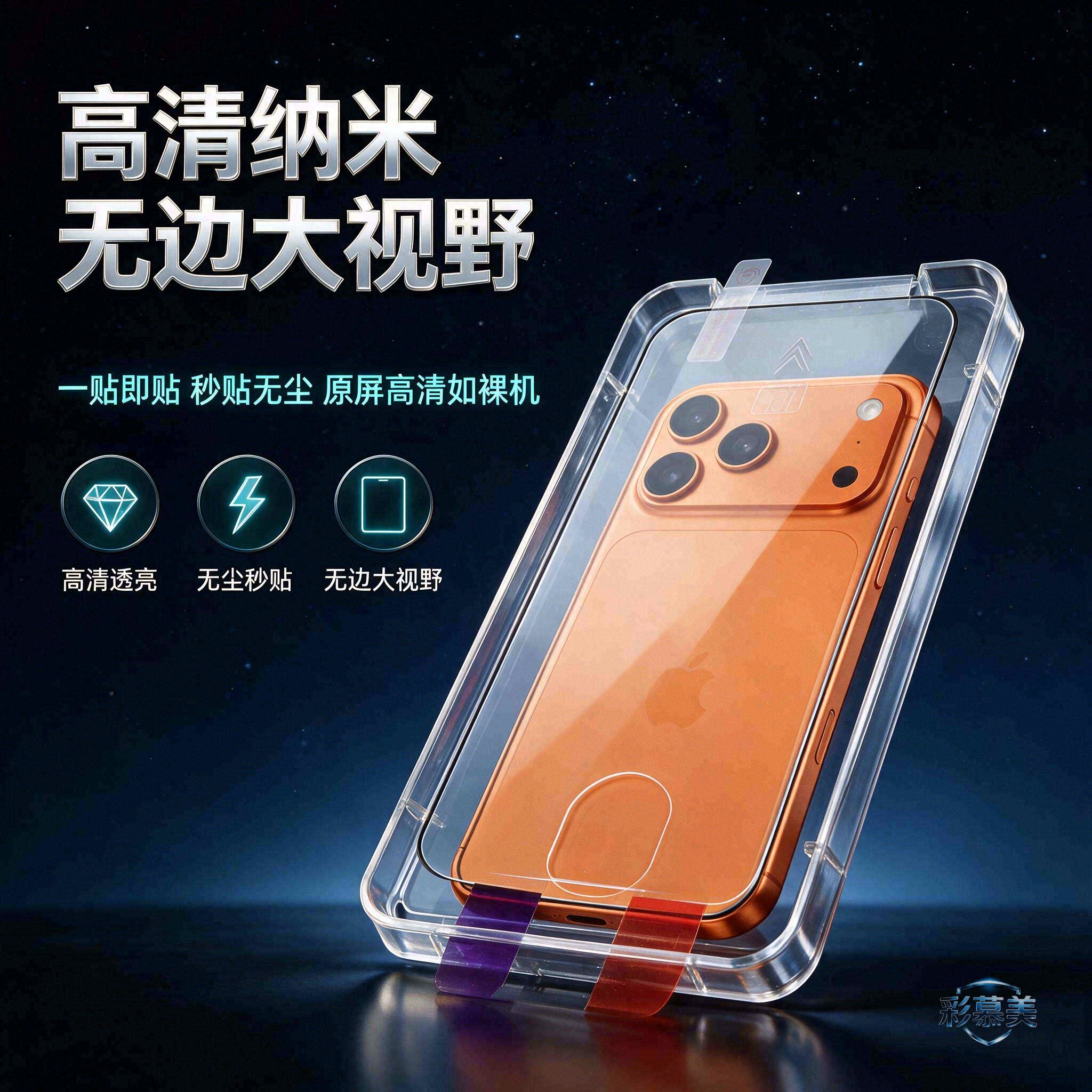 彩慕美高清钢化膜适用iPhone17ProMax苹果16pro手机膜15全屏超清无白边防爆抗指纹14Pro玻璃膜13保护贴膜