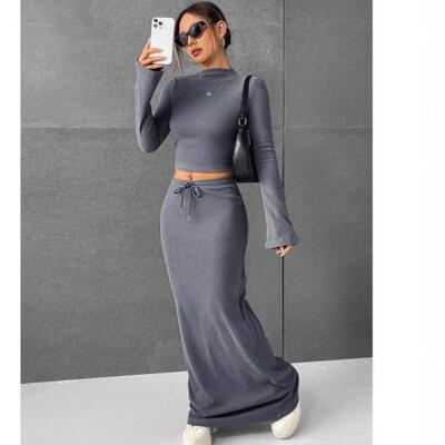 Women's Solid Knit Fitted Flounce Sleeve Cropped Top Tee &