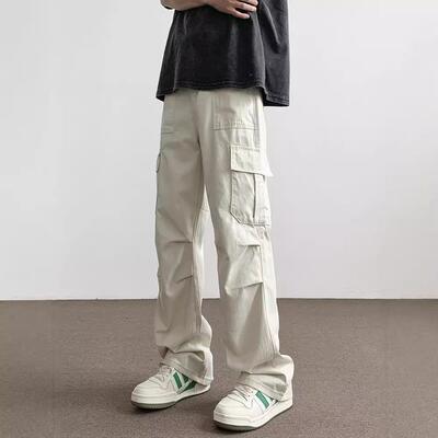 Men Plain Drawstring Waist Cargo Pants Street Casual Flap