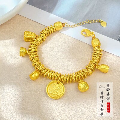 新中式古法越南沙金防真金色黄财神盘缠招财手链气质小众高级手串