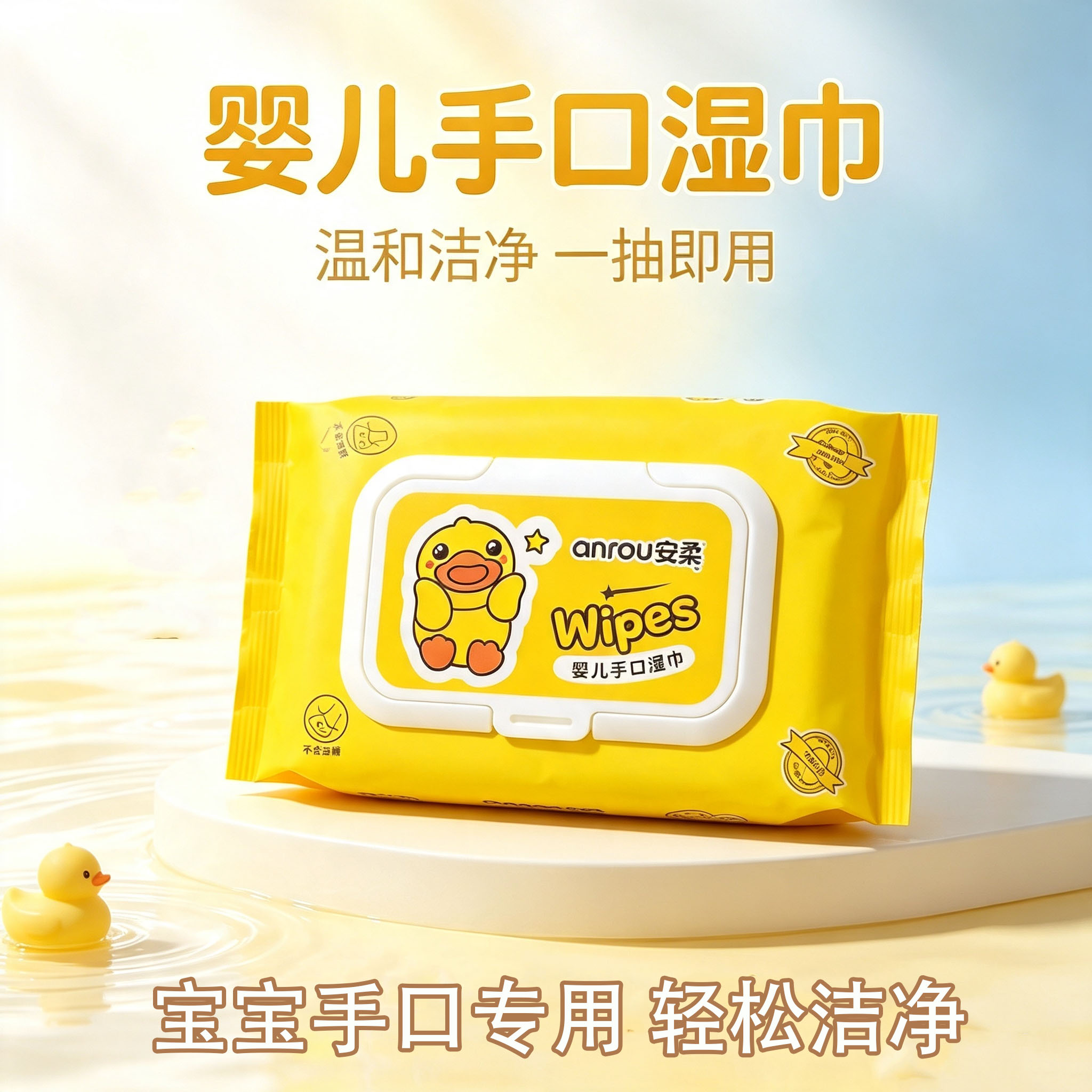 无刺激安柔小黄鸭大包湿巾 加厚柔软新生儿手口清洁外出便携纸