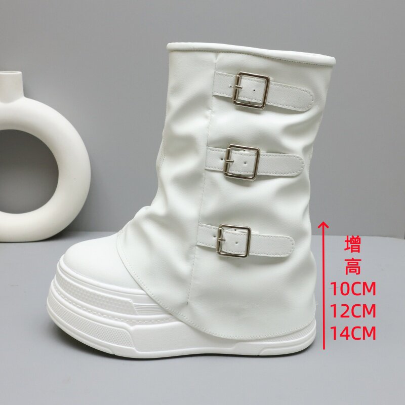 隐形内增高14CM褶皱堆堆裤管靴女小个子厚底12cm2026秋冬马丁靴女