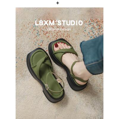 Cmr Diaz厚底凉鞋女外穿2024夏季新款仙女风一字带罗马露趾沙滩鞋