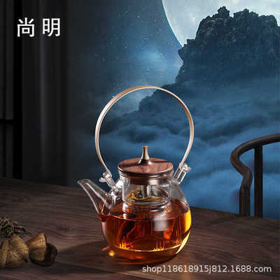 尚明杜兰月轮蒸煮茶壶家用耐热玻璃提梁泡茶壶老白茶蒸煮一体茶壶