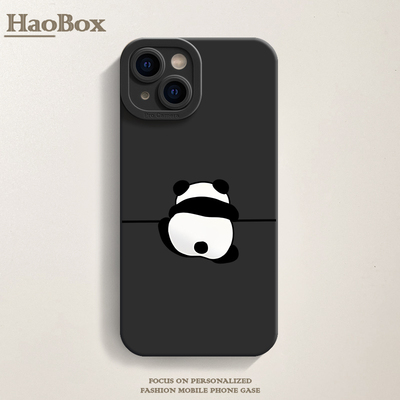 线条熊猫适用iPhone苹果15promax手机壳11/12/13/14/15pro可爱软壳iphone8/14plus女新款x/xr/xs/xsmax创意套