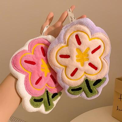 Floral Hanging Absorbent Thickened Coral Fleece Towel for Ki
