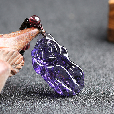 天然紫水晶吊坠项链貔貅生日礼物男女款毛衣链民族风项链潮流饰品